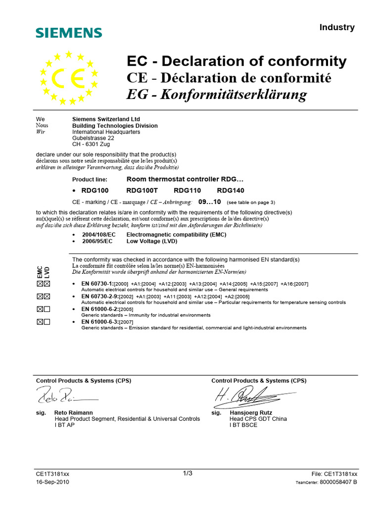 RDG100T Declaration of Conformity de en FR | PDF | Electromagnetic ...