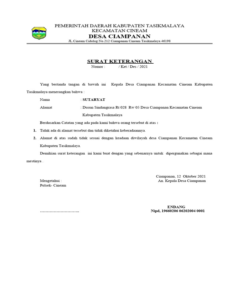 Surat Keterangan Domisili Kelompok | PDF