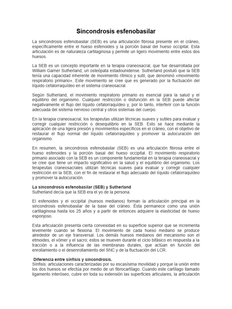 Sincondrosis Esfenobasilar | PDF | Articulación | Cráneo