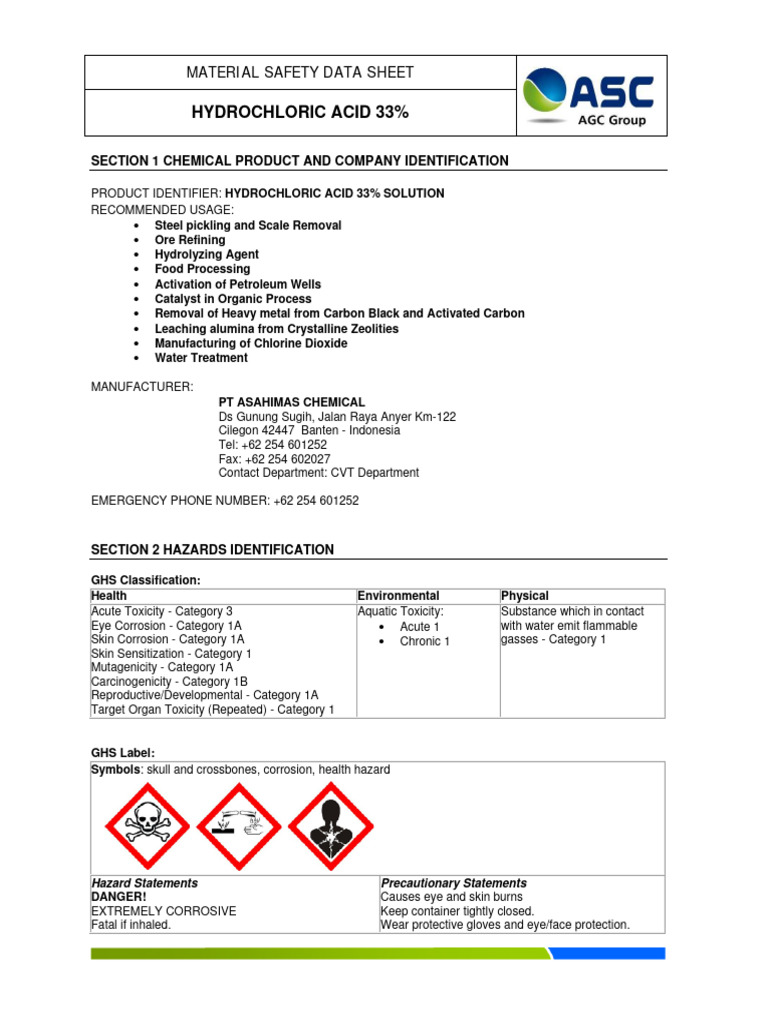 MSDS HCL | PDF | Water | Combustion