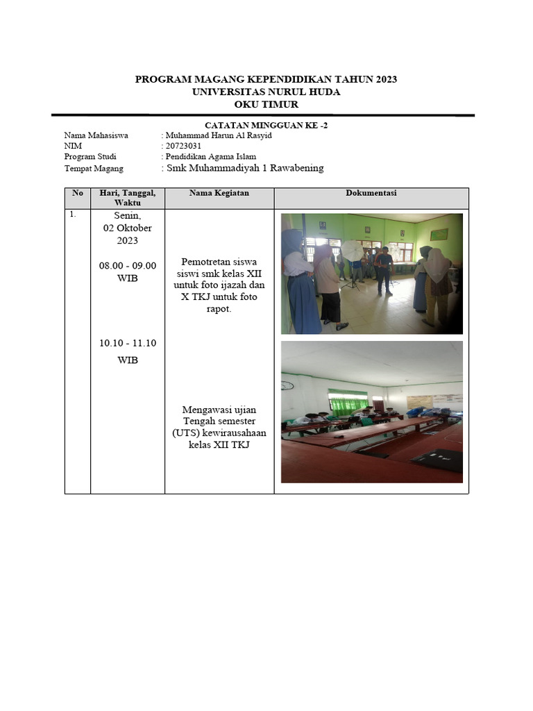 Catatan Magang Pendidikan 2023 | PDF