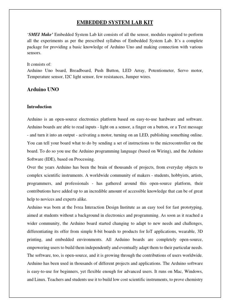 Embedded System Lab Kit Guide | PDF | Arduino | Graphical User Interfaces