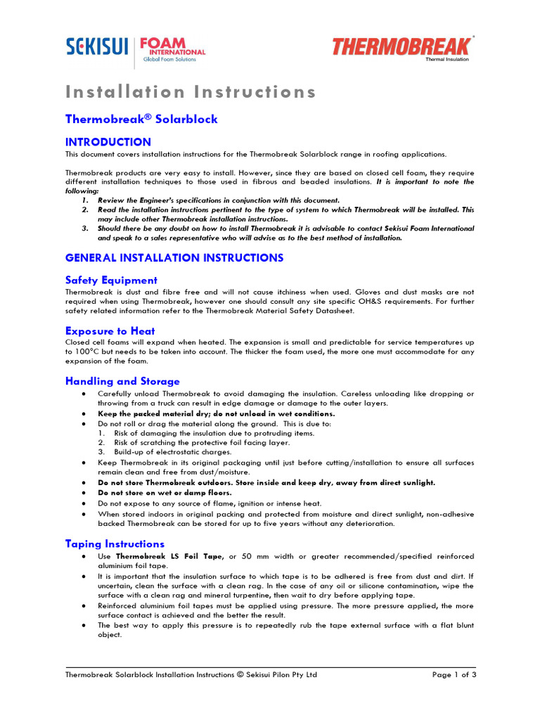 Thermobreak Solarblock Installation Instructions 260221E | PDF ...