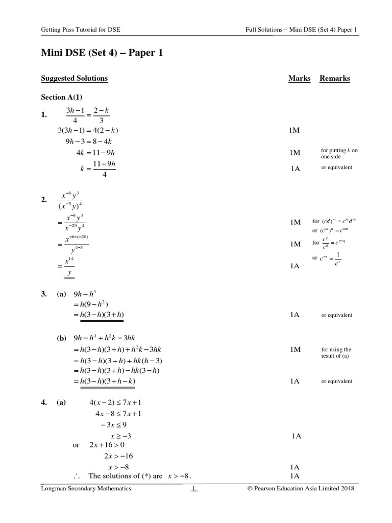 MiniDSE Paper 1 (Set 4) - Full Sol - Eng | PDF | Area | Mathematical ...