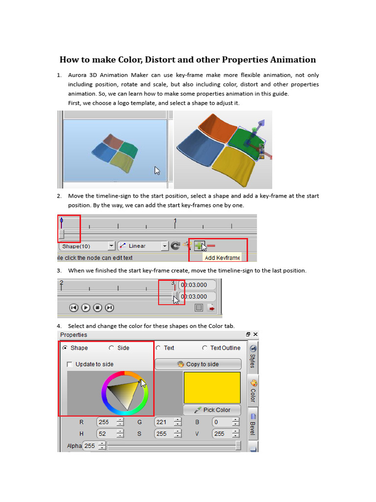 How To Make Color, Distort and Other Properties Animation | PDF