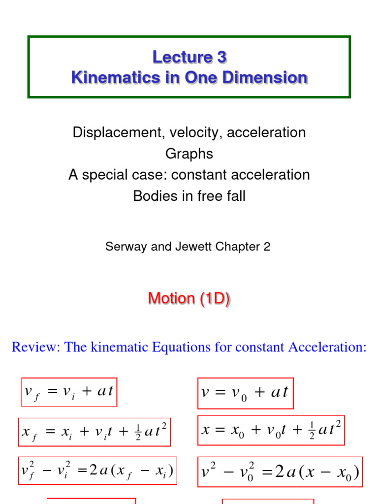 Lecture 3-Module 1-Kinematics-1D-II-Ave | PDF | Velocity | Acceleration