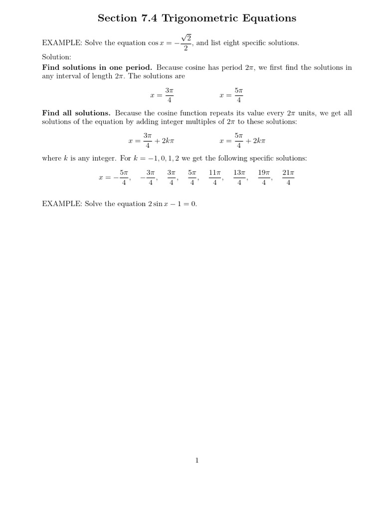 Trigonometric Equations | PDF | Trigonometric Functions | Complex Analysis