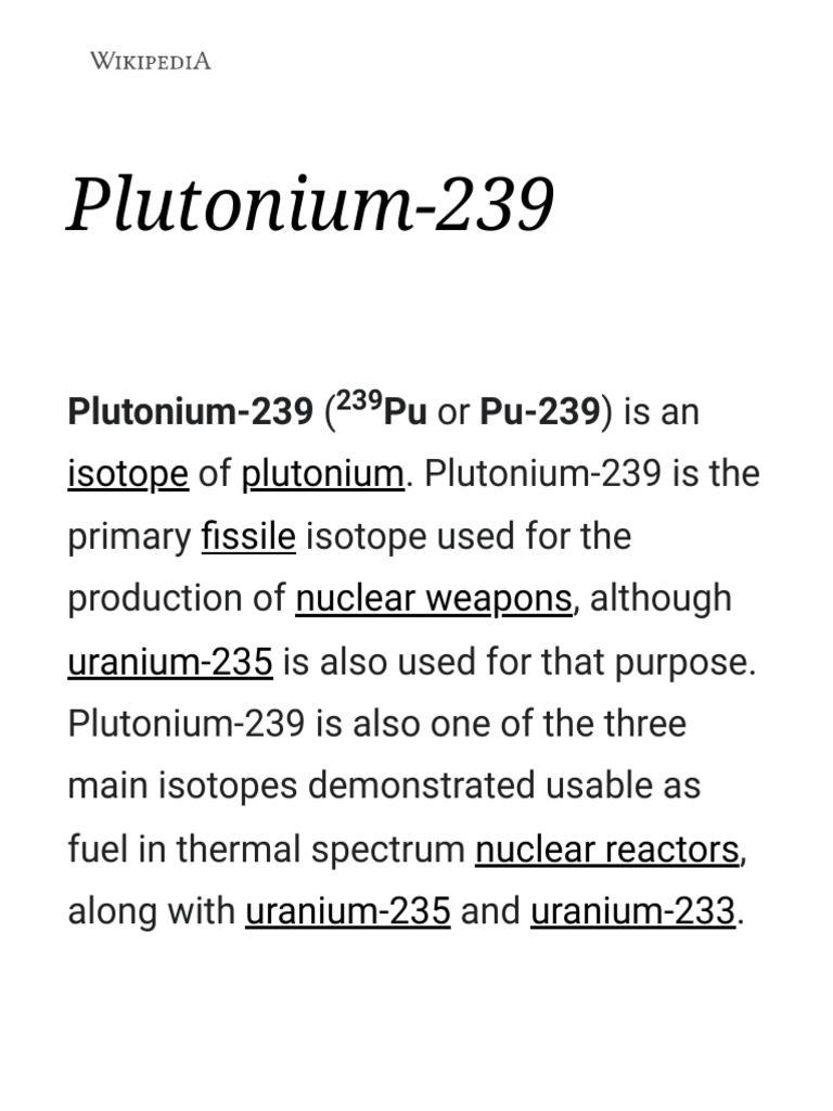 Plutonium 239 Wikipedia | PDF | Nuclear Fission | Nuclear Reactor