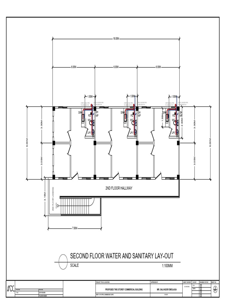 Second Floor Water and Sanitary Lay-Out: Scale 1:100MM | PDF ...