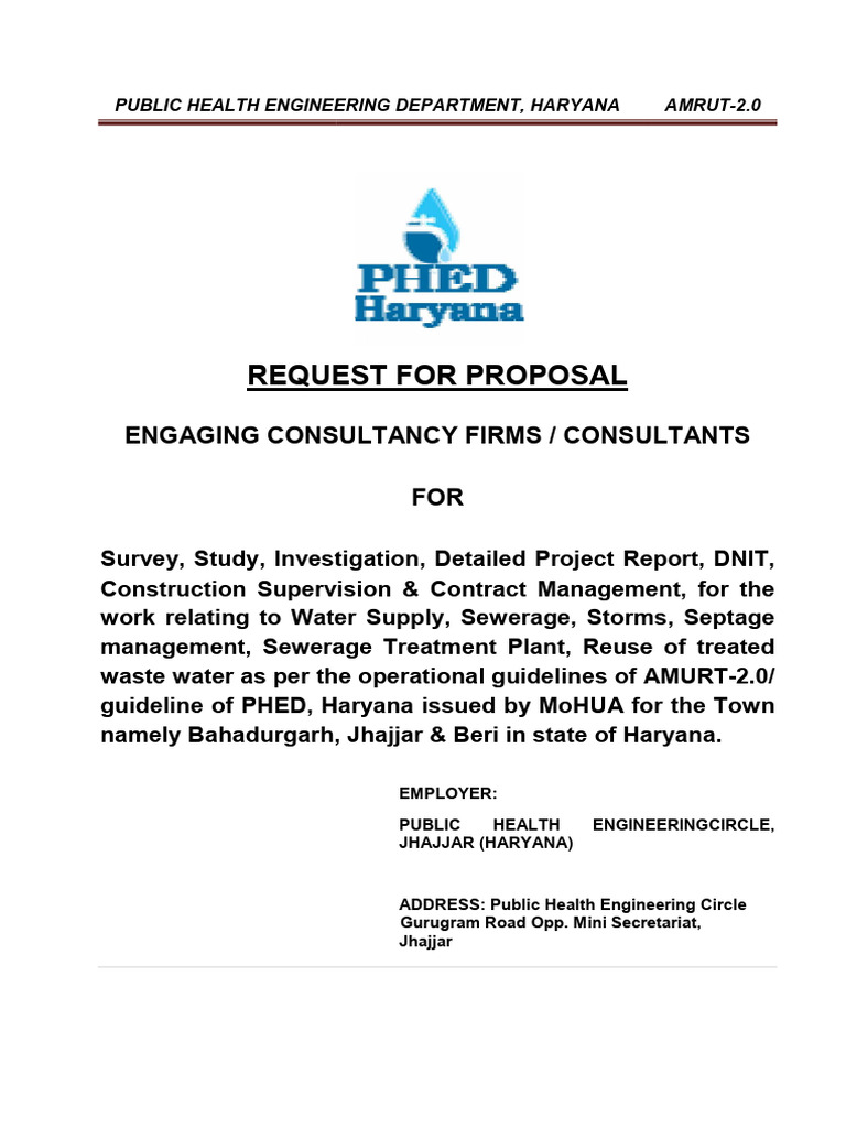 PHED - Jhajjar RFP | PDF | Sewage Treatment | Procurement