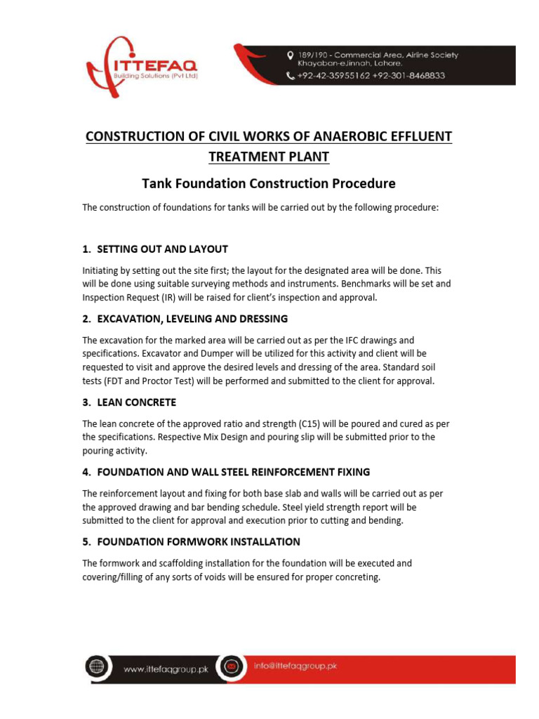 Tank Foundation Construction Steps | PDF | Concrete | Architectural Design