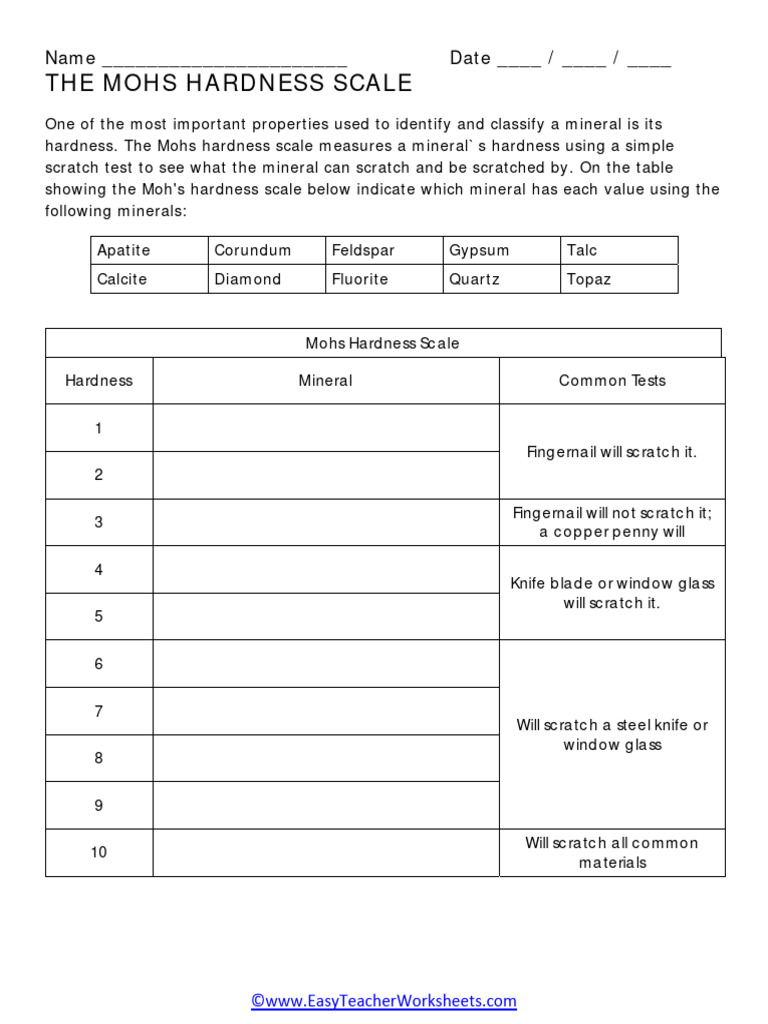 Mineral Worksheet | PDF