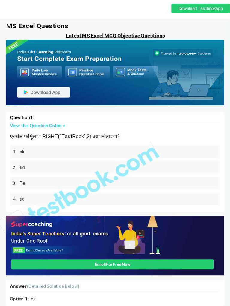 MCQ On Ms Excel 5fb69e13c4364a4373cfdb75 | PDF