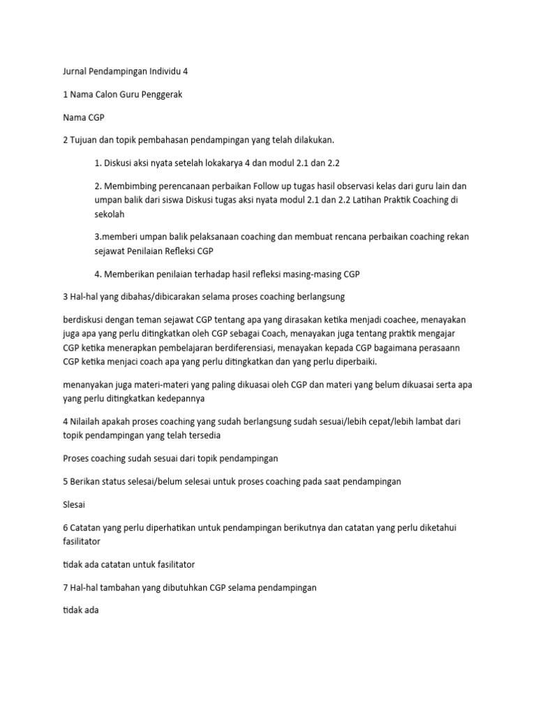 Jurnal Pendampingan Guru Wali CGP | PDF | Karier & Perkembangan | Pengembangan Diri