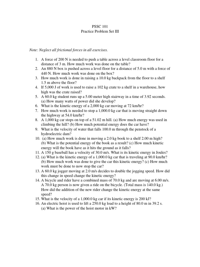 Practice Prob Set 3 | PDF | Kinetic Energy | Speed