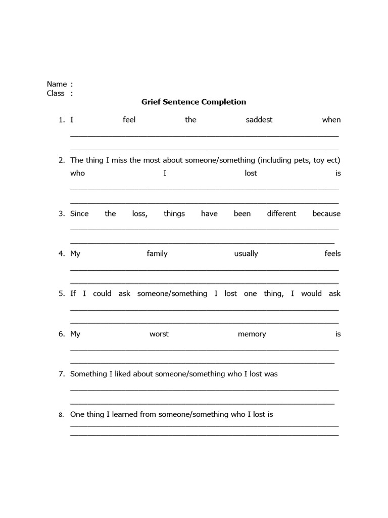 Grief Sentence Completion Activities | PDF | Self-Improvement