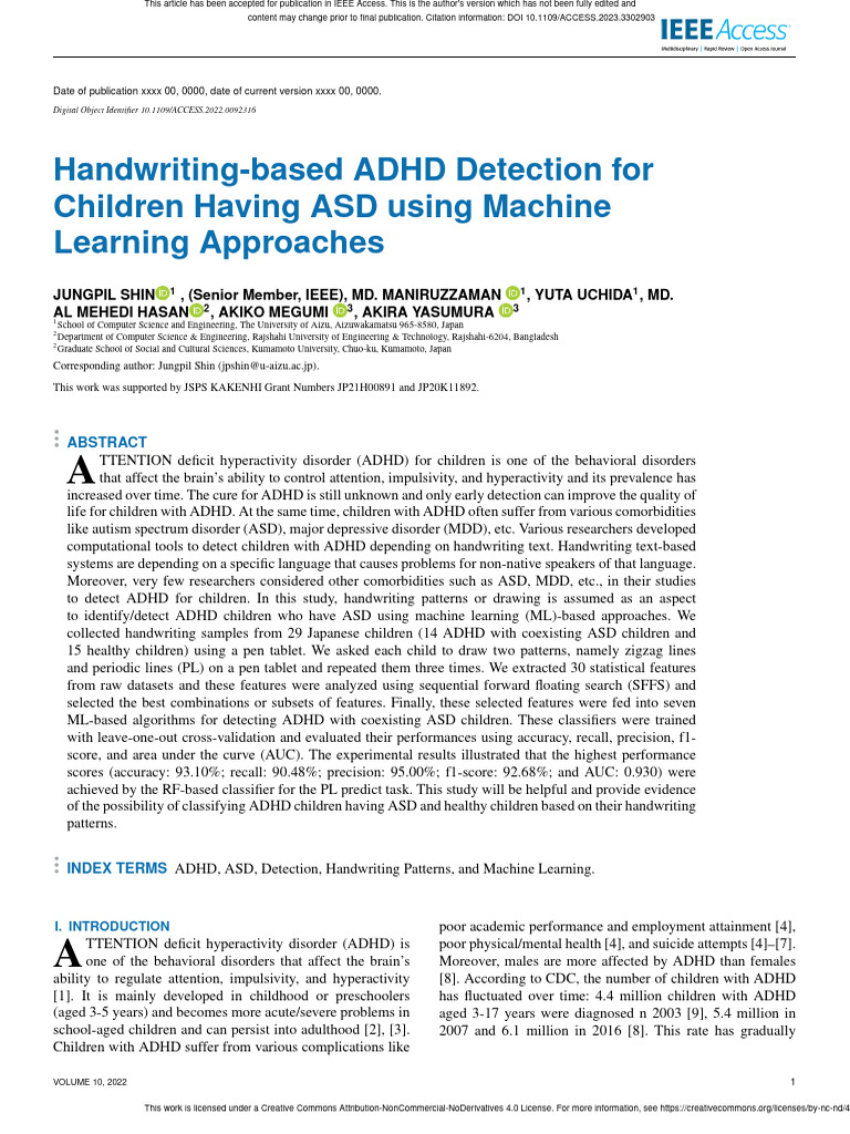 Handwriting-Based ADHD Detection For Children Having ASD Using Machine Learning Approaches | PDF ...