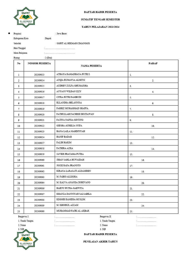 Daftar Hadir PAS 22-23 | PDF