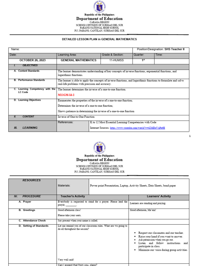 Dll-Gen Math Q1 | PDF | Function (Mathematics) | Learning
