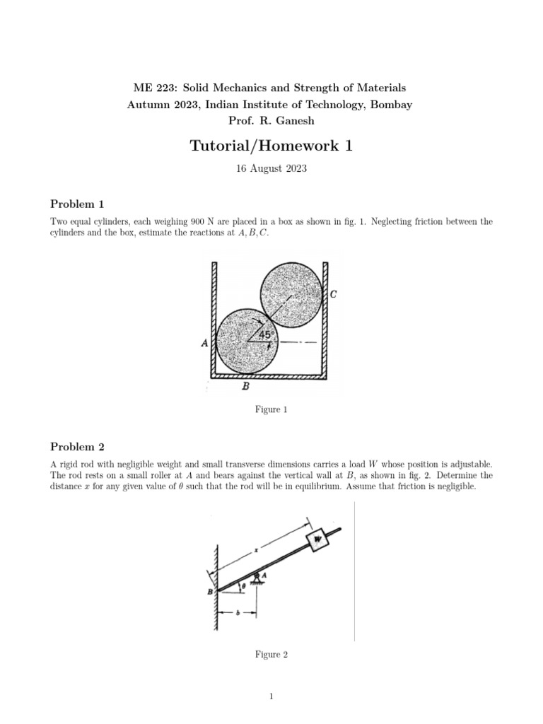 ME 223 Solid Mechanics Tutorial 1 | PDF | Stress (Mechanics) | Young's ...