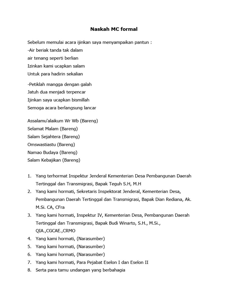 Naskah MC Formal TLHP | PDF