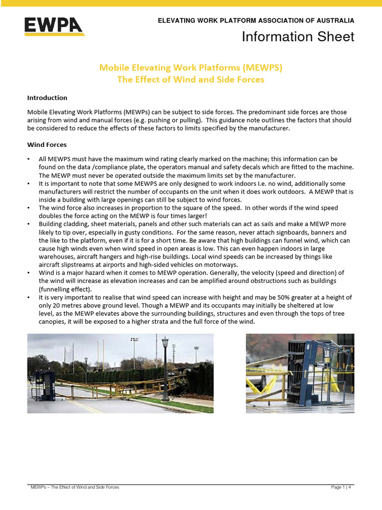 MEWPs Effect of Wind Side Forces | PDF | Wound | Wind Speed