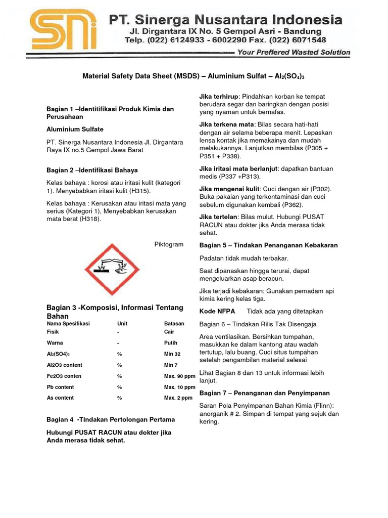MSDS Alum Sulfat | PDF