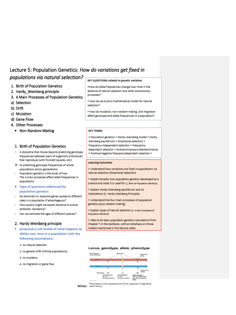 L05 Notes | PDF | Population Genetics | Dominance (Genetics)