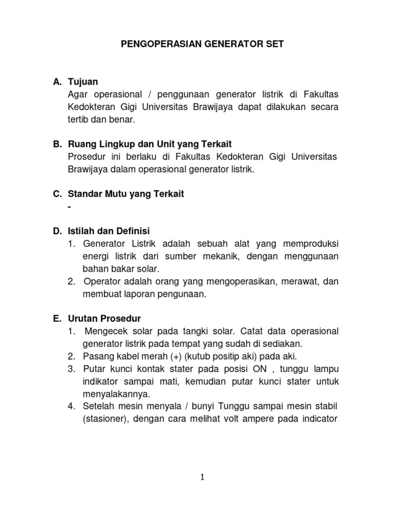 SOP Rekap Perngoperasian Genset | PDF