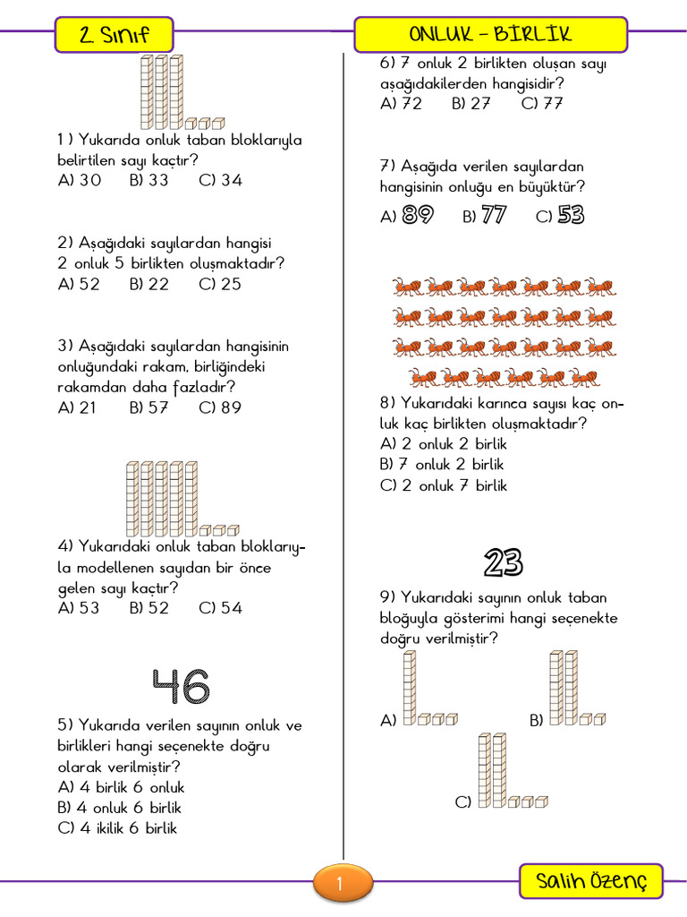 ONLUK BİRLİK TESTİ | PDF