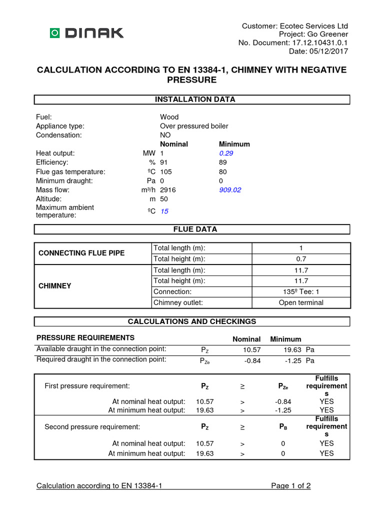 Chimney Pressure Calculation EN 13384-1 | PDF | Chimney | Boiler