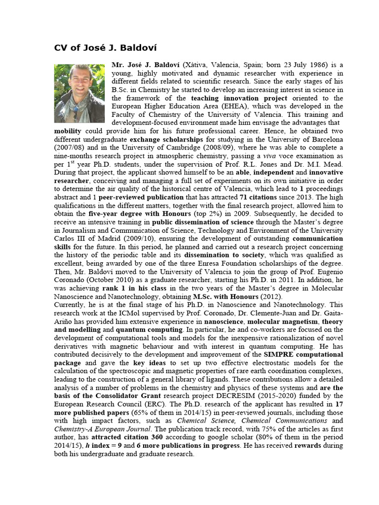 CV JJBaldovi Thesis | PDF | Academic Degree | Doctor Of Philosophy
