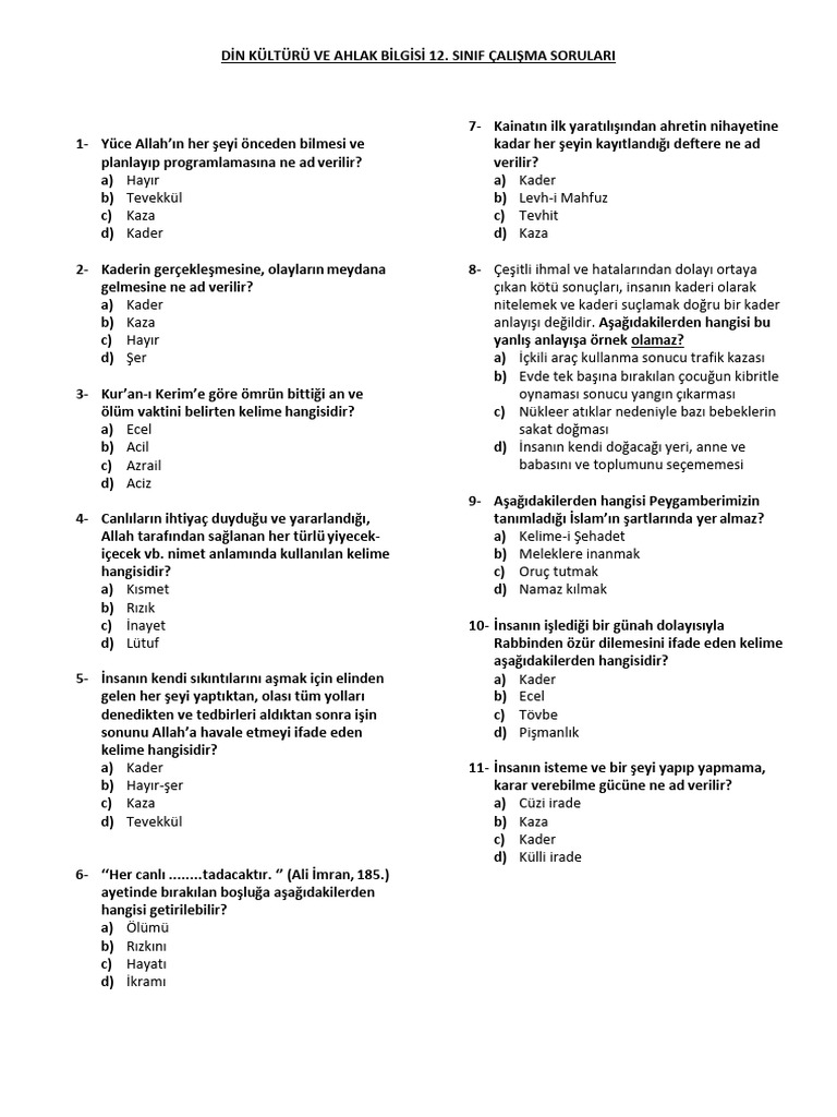 Di̇n 12. Sinif-dönüştürüldü | PDF