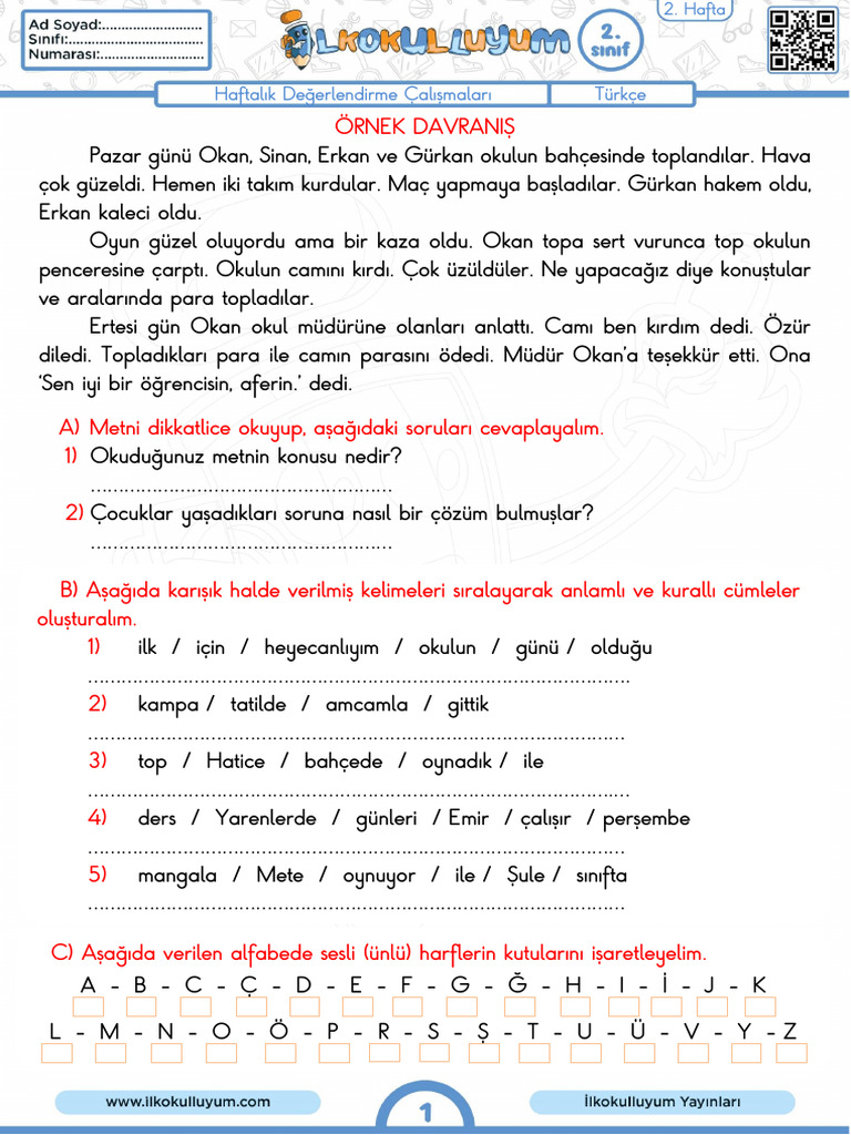 2.sınıf Ilkokulluyum 2.hafta | PDF