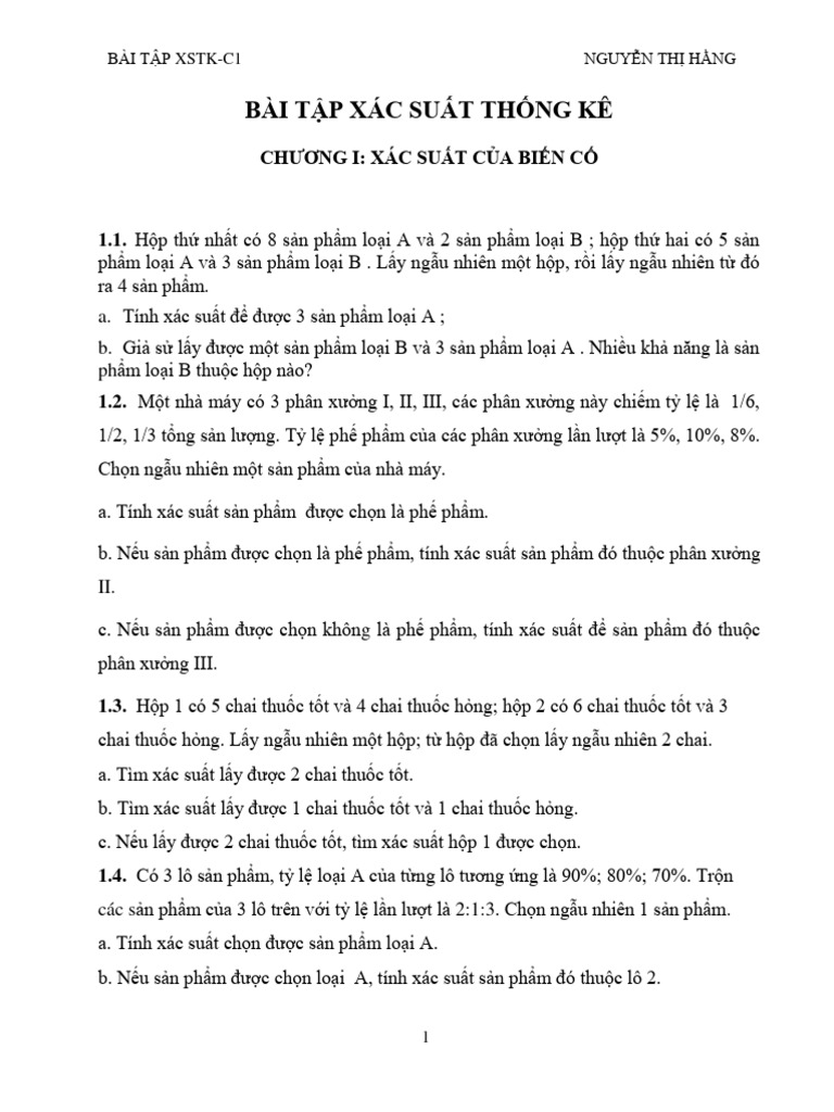 Bài tập XSTK-C1 | PDF