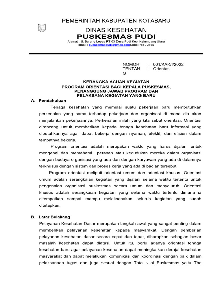 1.3.5.1 Contoh Kak Orientasi | PDF | Pengembangan Diri