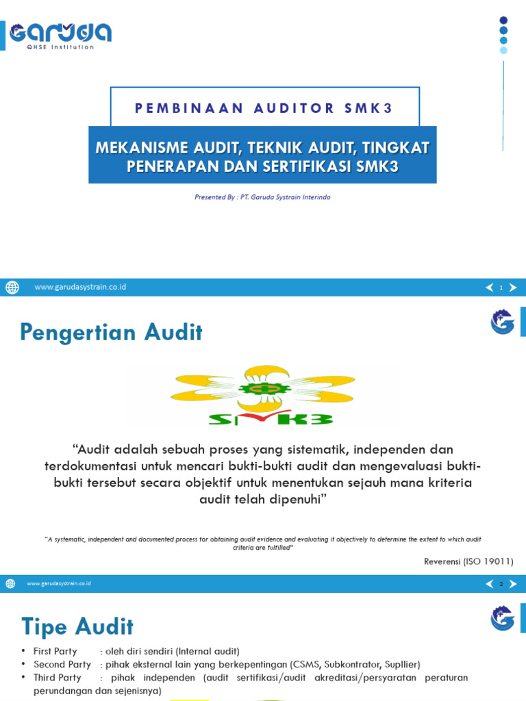 Mekanisme, Teknik Audit, Tingkat Penilaian, Sertifikasi SMK3 | PDF