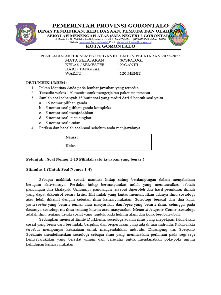 SOAL | PDF | Ilmu Sosial | Sains & Matematika