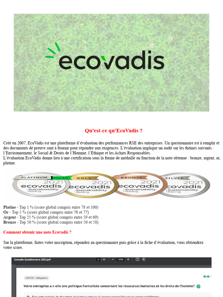 Ecovadis Support Pdf