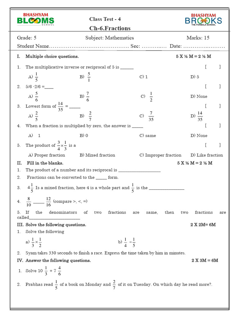 CT-4 Fractions | PDF | Mathematical Objects | Mathematical Notation
