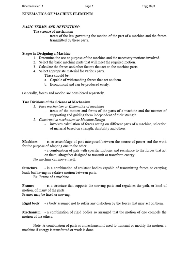 Kinematics of Machine Elements Explained | PDF | Rotation Around A ...