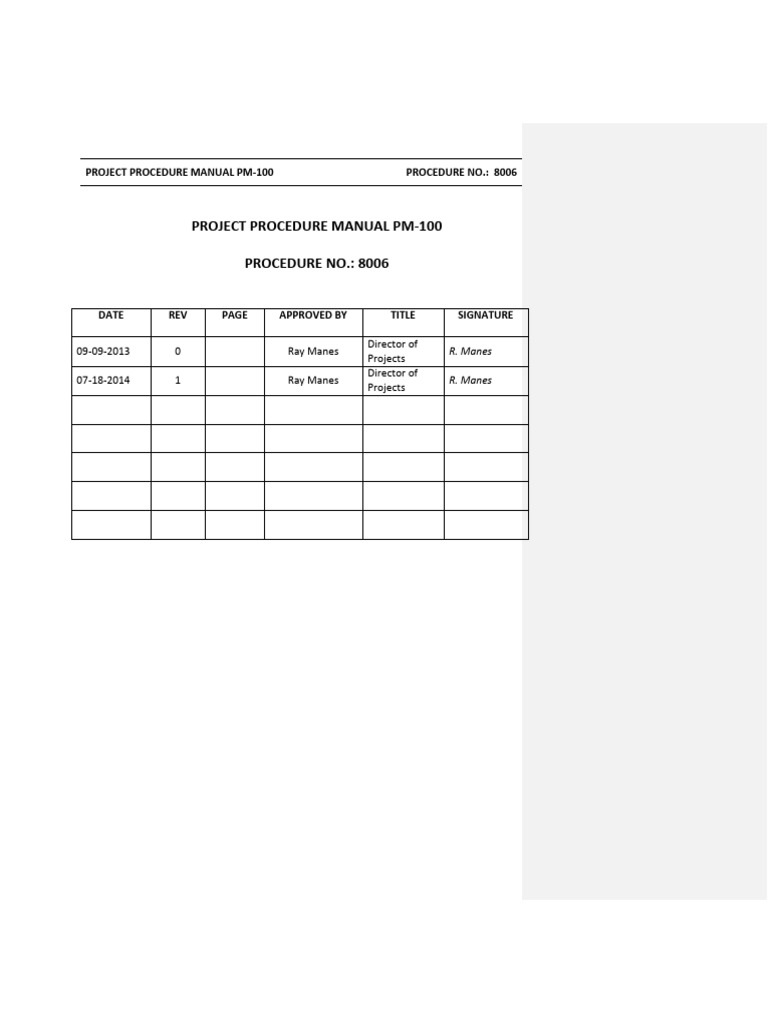 Project Procedure Manual PM-100 Guide | PDF | Mining | Specification ...