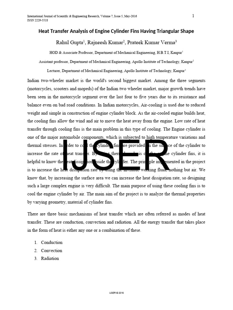 Heat Transfer Analysis of Engine Cylinder Fins Having Triangular Shape ...