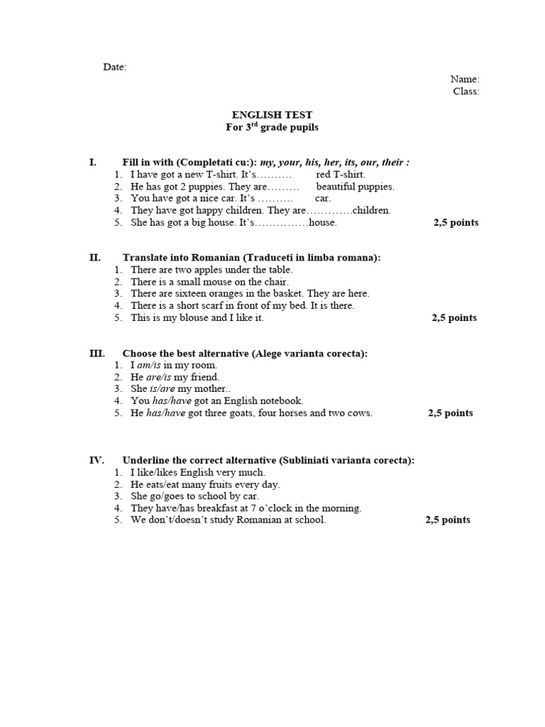 Test Engleza Clasa III | PDF