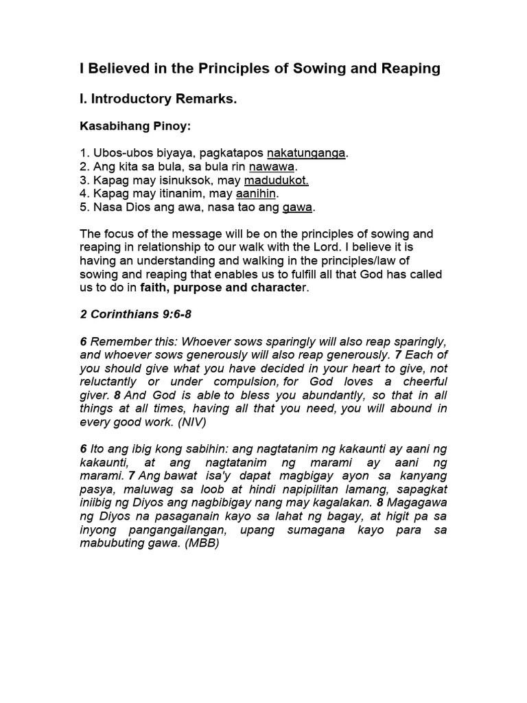 I Believed in The Principles of Sowing and Reaping | PDF | Sowing ...