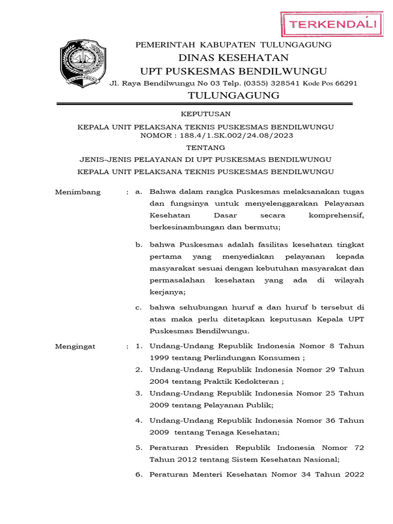 SK Jenis Pelayanan Puskesmas. Revisi | PDF | Kesehatan Holistik | Sains & Matematika