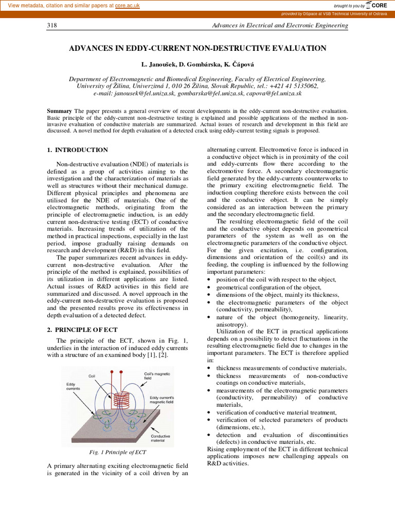 Advances in Eddy-Current Non-Destructive Evaluation: L. Janoušek, D. Gombárska, K. Ápová | PDF ...