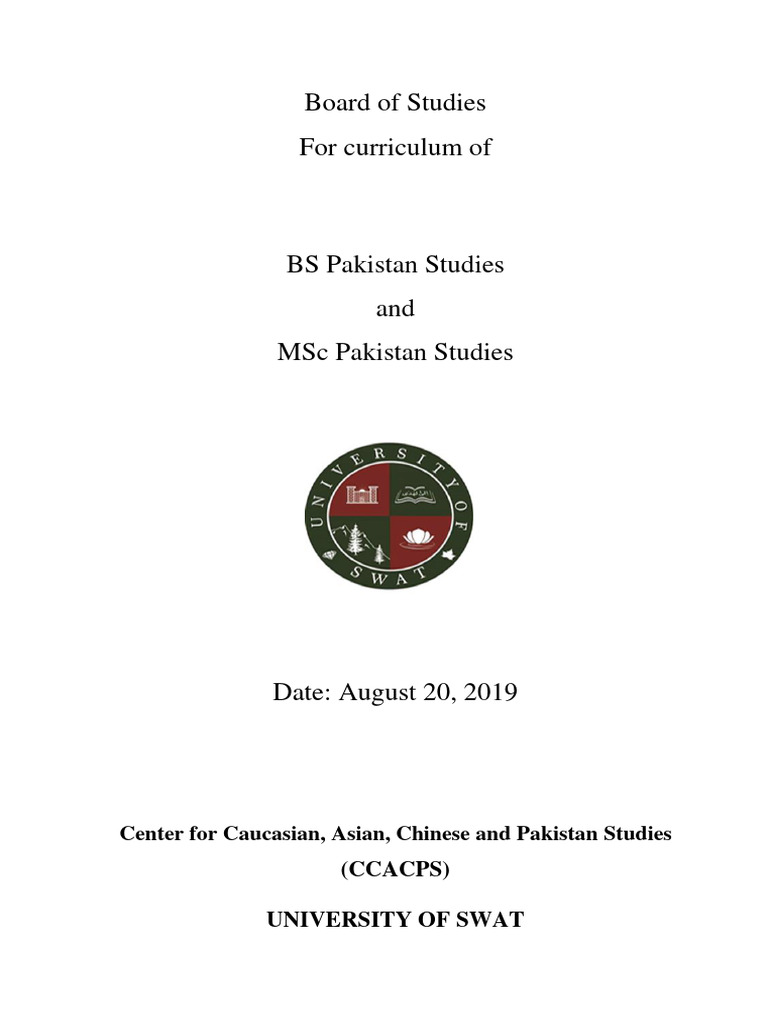 Final Scheme of Studies For BS MSC Pakistan Studies Printed With ...