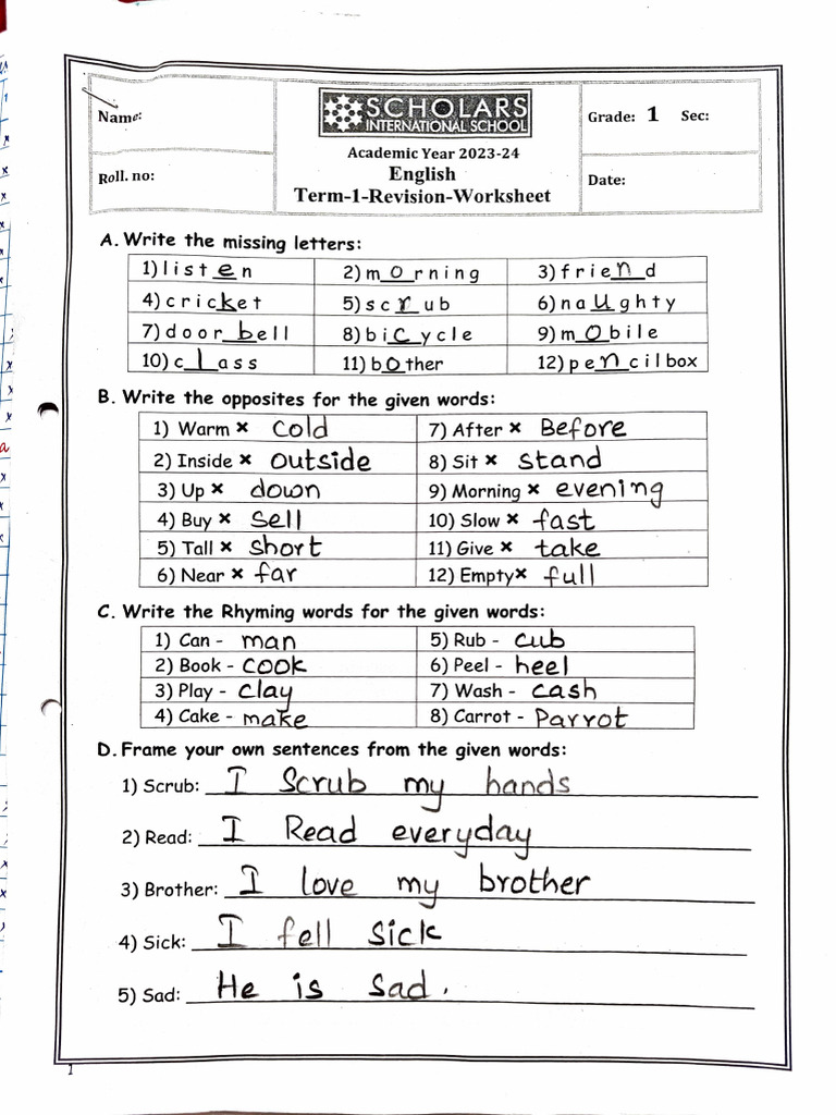 Grade 1 English Half Yearly Revision Worksheet Key | PDF | Organisms ... Grade 1 English Half Yearly Revision Worksheet Key | PDF | Organisms ...