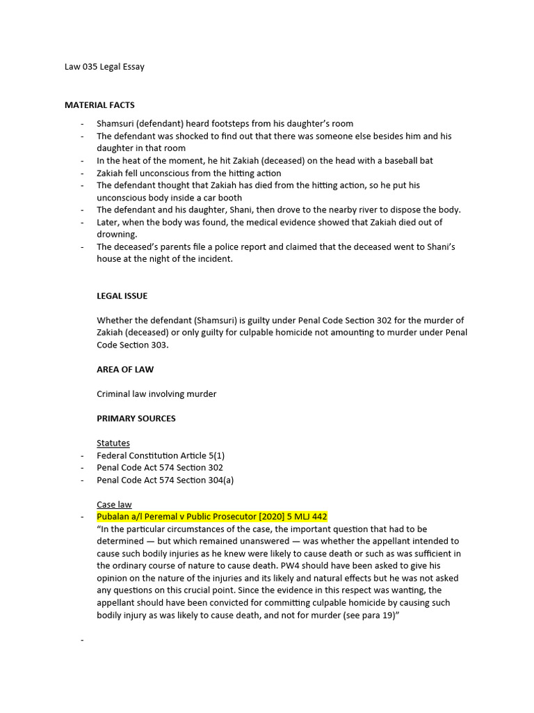 Legal Analysis: Murder vs. Culpable Homicide | PDF | Murder | Criminal Law